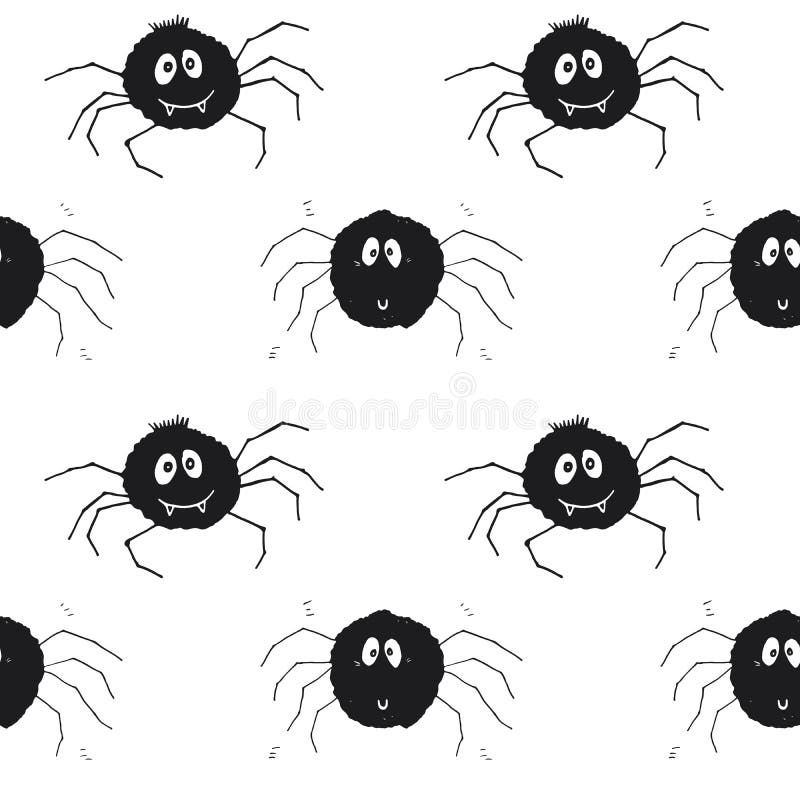 Cute Spider Seamless Pattern, Cartoon Hand Drawn Spider Doodles Vector ...