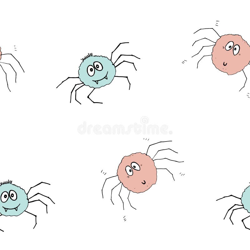 Cute Spider Seamless Pattern, Cartoon Hand Drawn Spider Doodles Vector ...