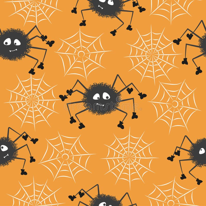 Cute Spiders and Spider Webs. Halloween Seamless Pattern Stock Vector ...
