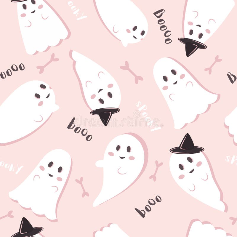 Cute Spooky Ghost Pattern on Pink Background Stock Vector ...
