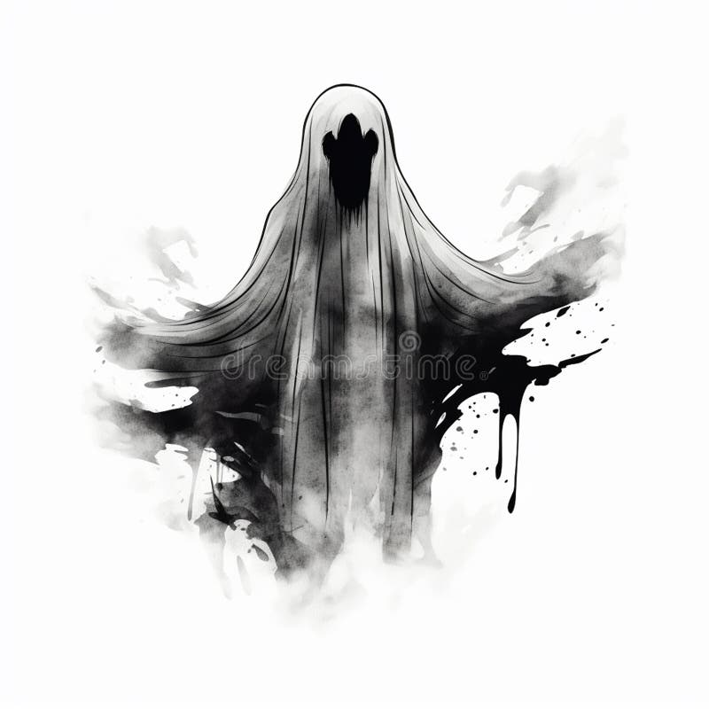 Cute and Spooky Hand-Drawn Halloween Ghost Stock Illustration ...