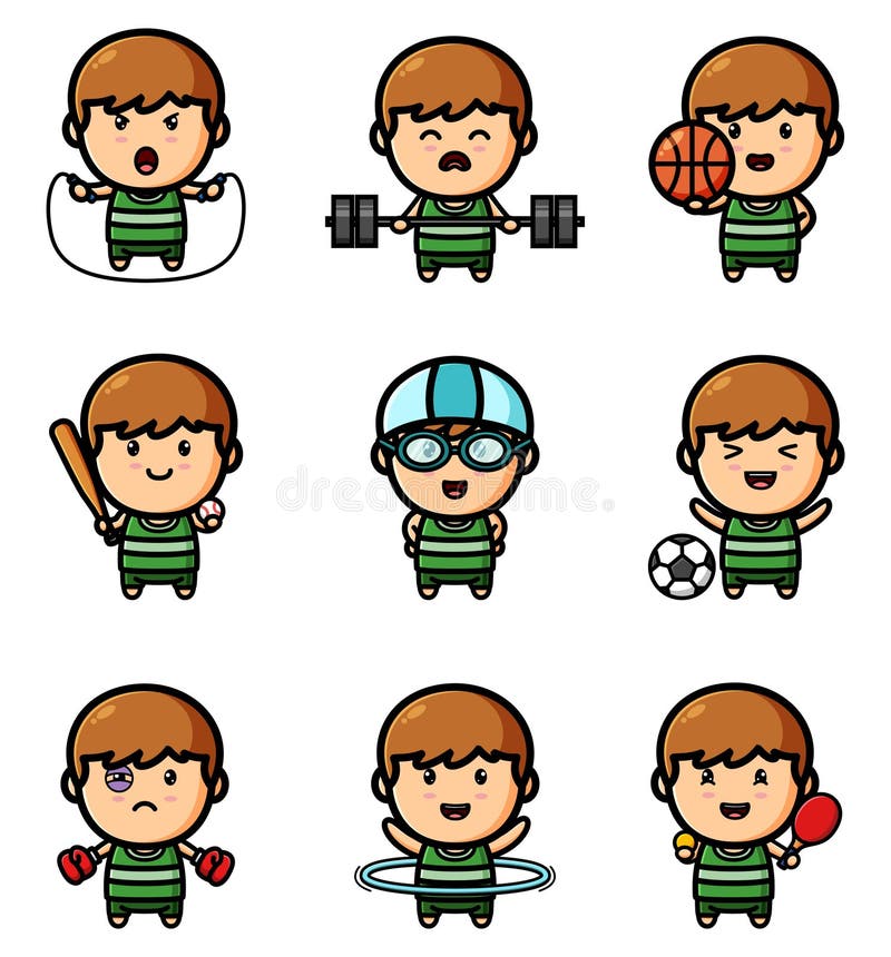 The Cute Sporty Boy of Mascot Bundle Set Stock Vector - Illustration of ...