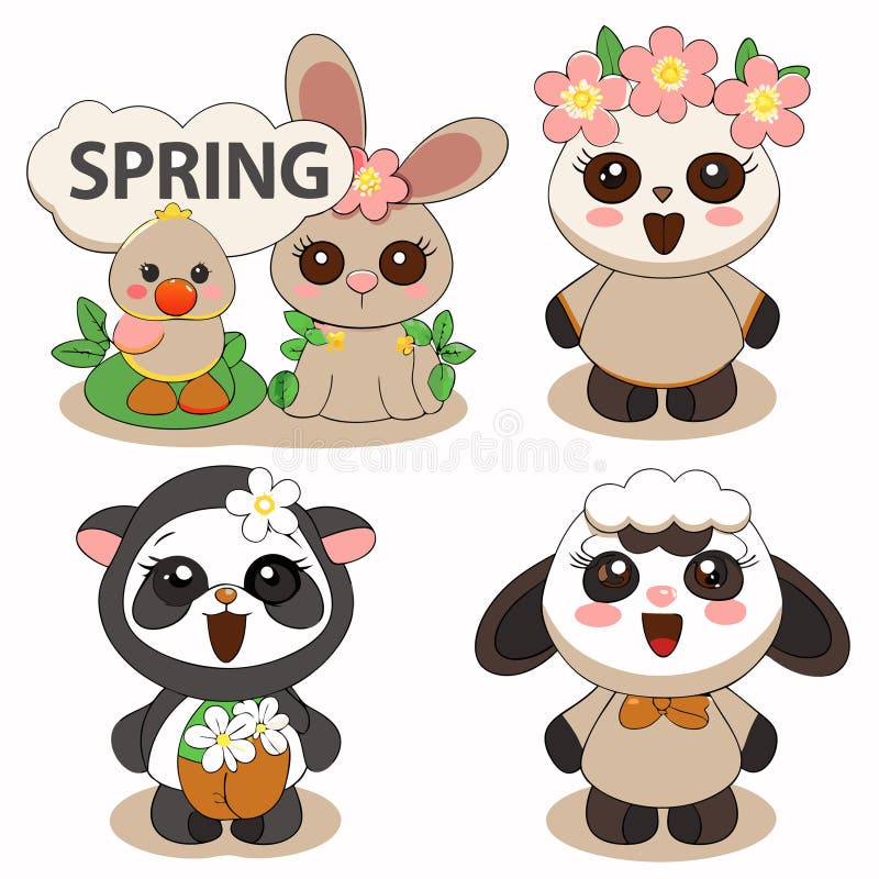 Cute Spring Animals Bunny, Duck, Panda, Sheep Stock Vector ...