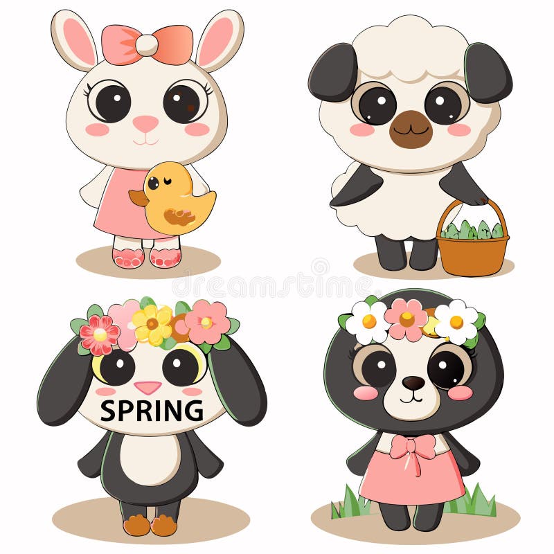 Cute Spring Animals Bunny, Lamb, Dogs Stock Vector - Illustration of ...