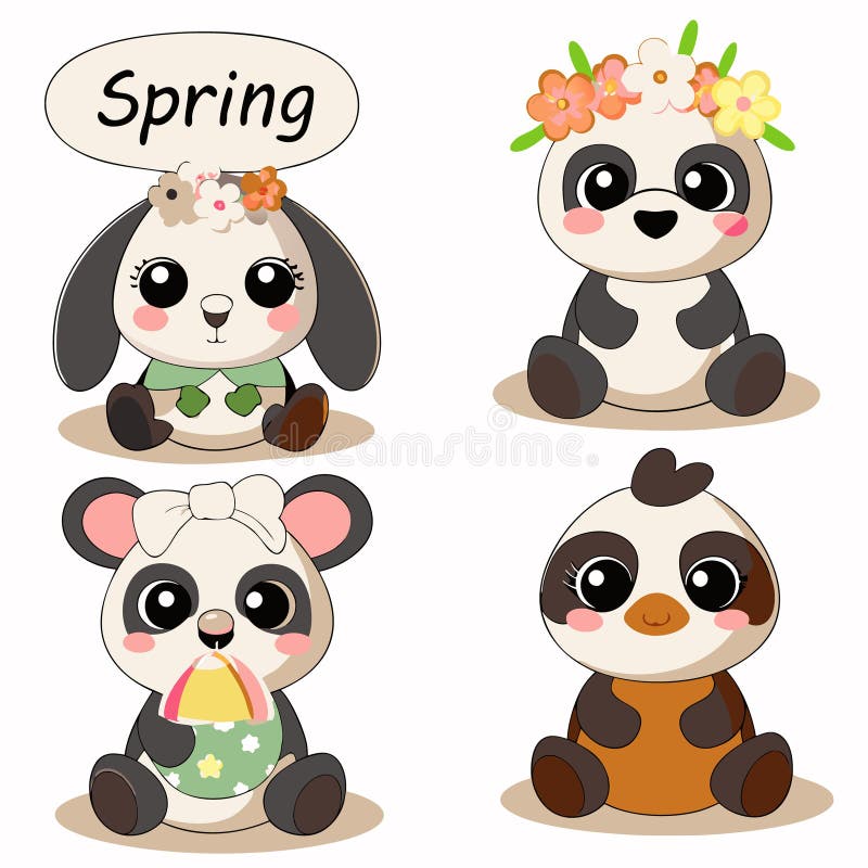 Cute Spring Animals Bunny, Pandas, and Chick Stock Vector ...