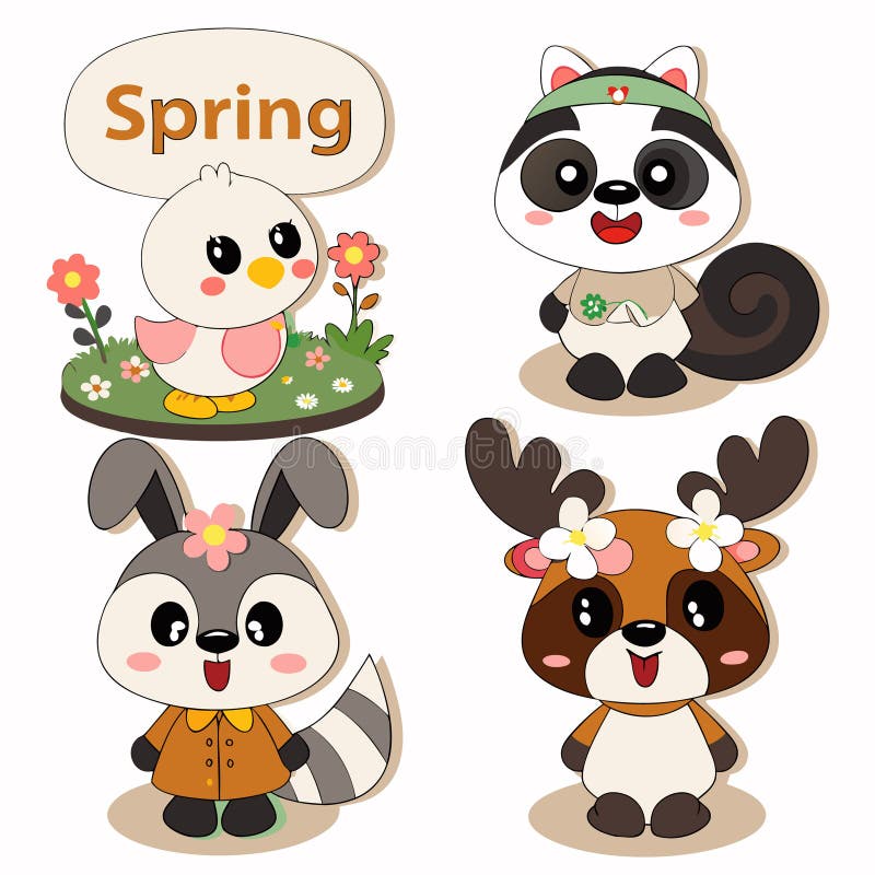 Cute Spring Animals Cartoon Characters. (1 Stock Vector - Illustration ...