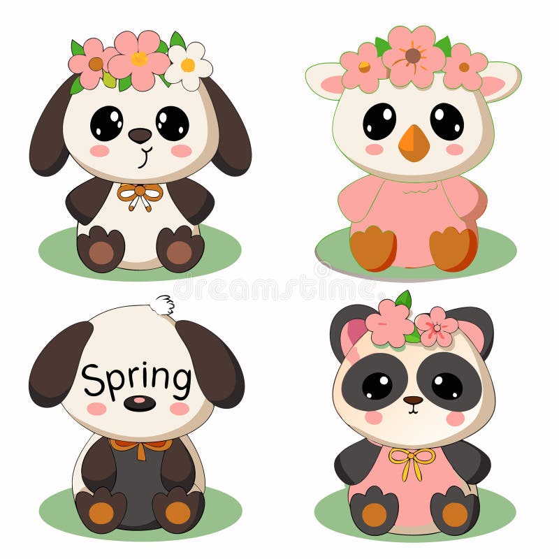 Cute Spring Animals Cartoon Characters. (1 Stock Vector - Illustration ...