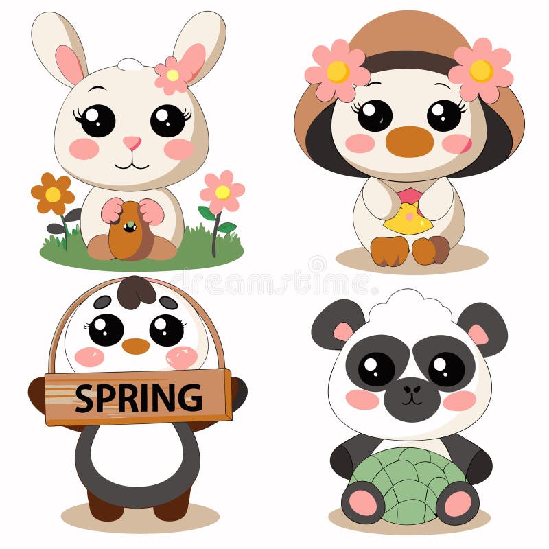 Cute Spring Animals Cartoon Illustration Stock Vector - Illustration of ...