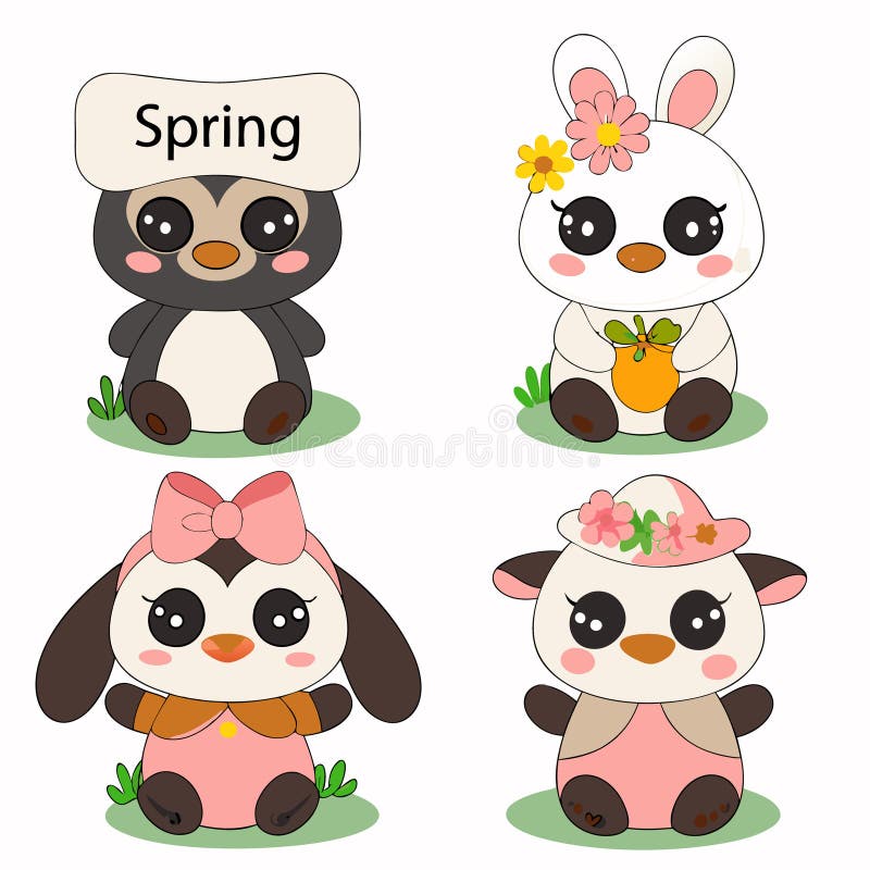 Cute Spring Animals Cartoon Illustration. (1 Stock Vector ...