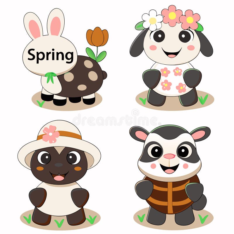 Cute Spring Animals Cartoon Illustration. (2 Stock Vector ...