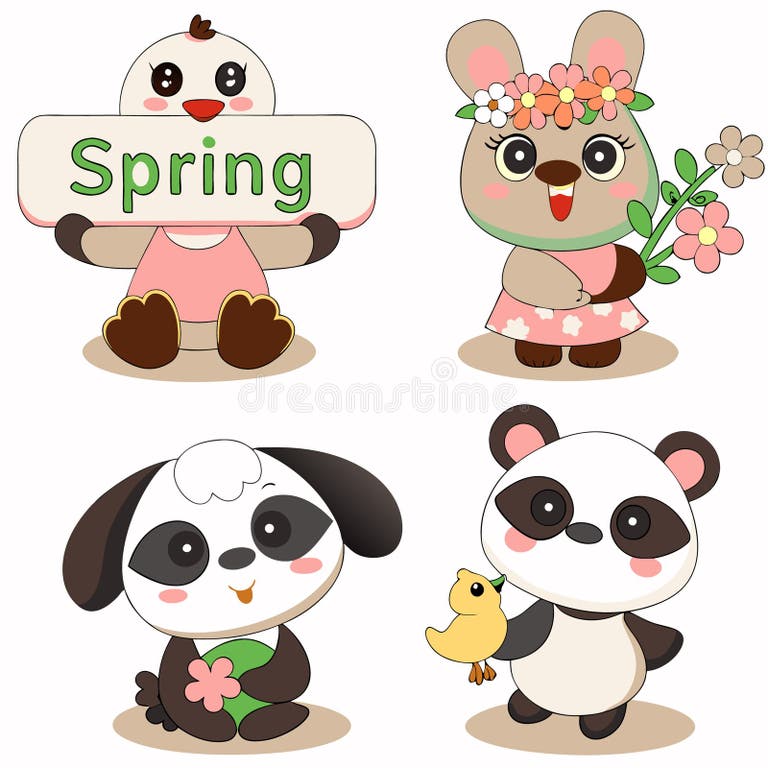 Cute Spring Animals Cartoon Illustration. (3 Stock Vector ...