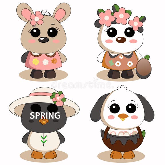 Cute Spring Animals Cartoon Illustration Stock Vector - Illustration of ...
