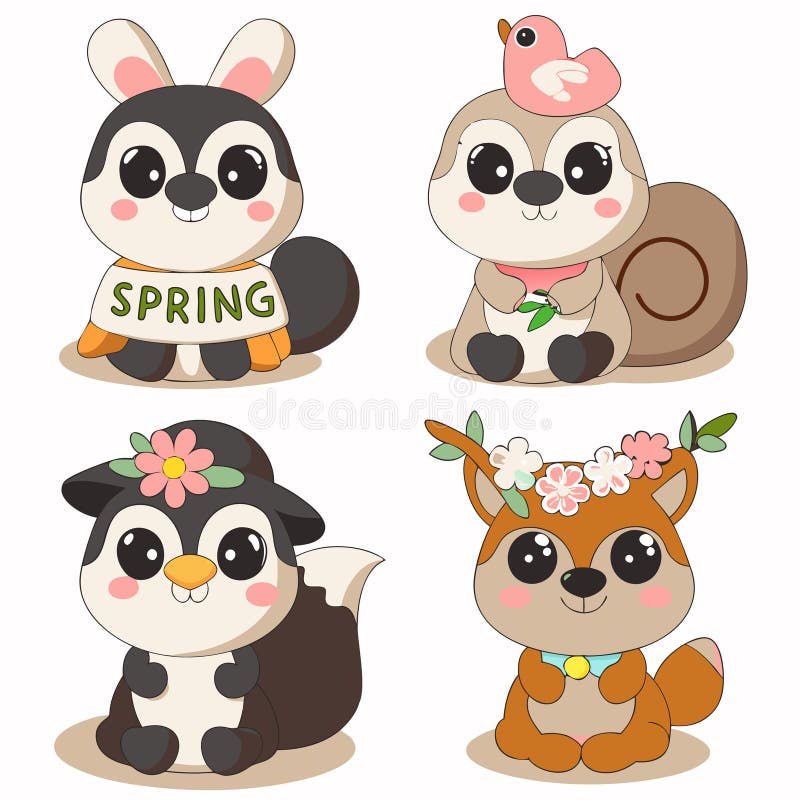 Cute Spring Animals Cartoon Illustration. (8 Stock Vector ...
