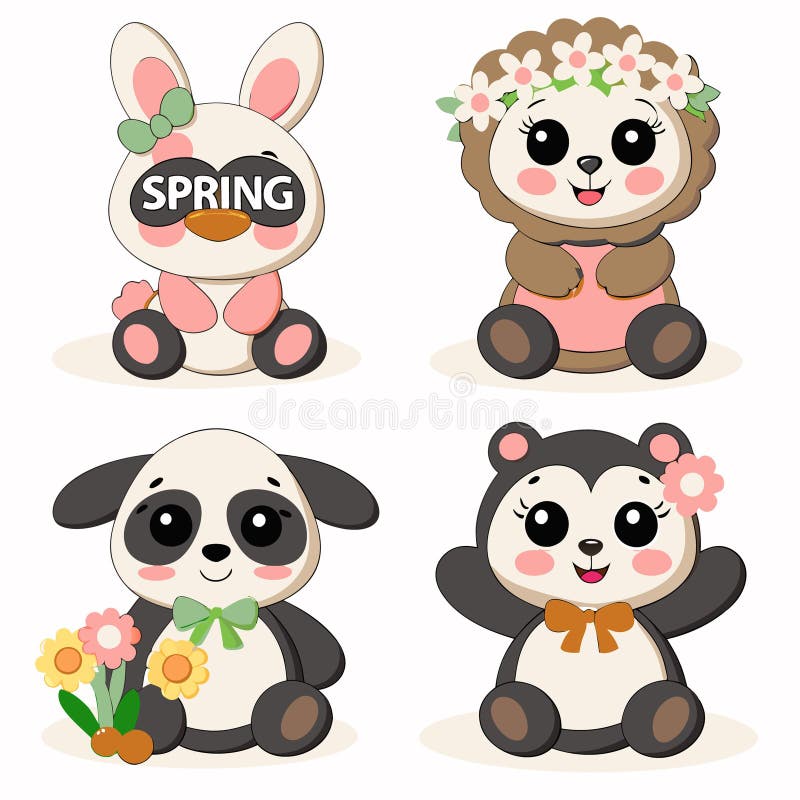 Cute Spring Animals Cartoon Illustration. (1 Stock Vector ...