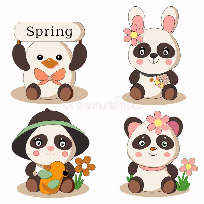 Cute Spring Animals Cartoon Illustration. (9 Stock Vector ...