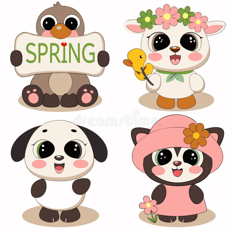 Cute Spring Animals Cartoon Illustration. (10 Stock Vector ...