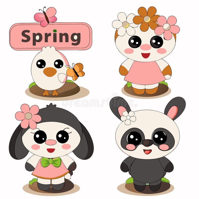 Cute Spring Animals Duck, Lamb, Panda Stock Vector - Illustration of ...