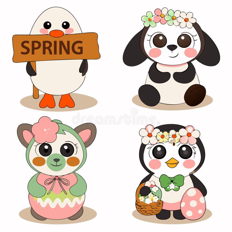 Cute Spring Animals Egg, Bunny, Panda, Penguin Stock Vector ...