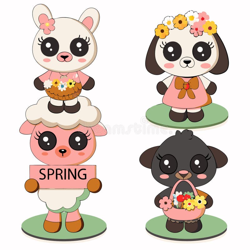 Cute Spring Animals Llama, Sheep, Dog Stock Vector - Illustration of ...