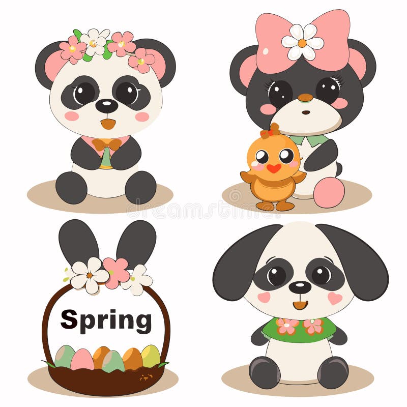 Cute Spring Animals Panda, Bunny, Dog Stock Vector - Illustration of ...