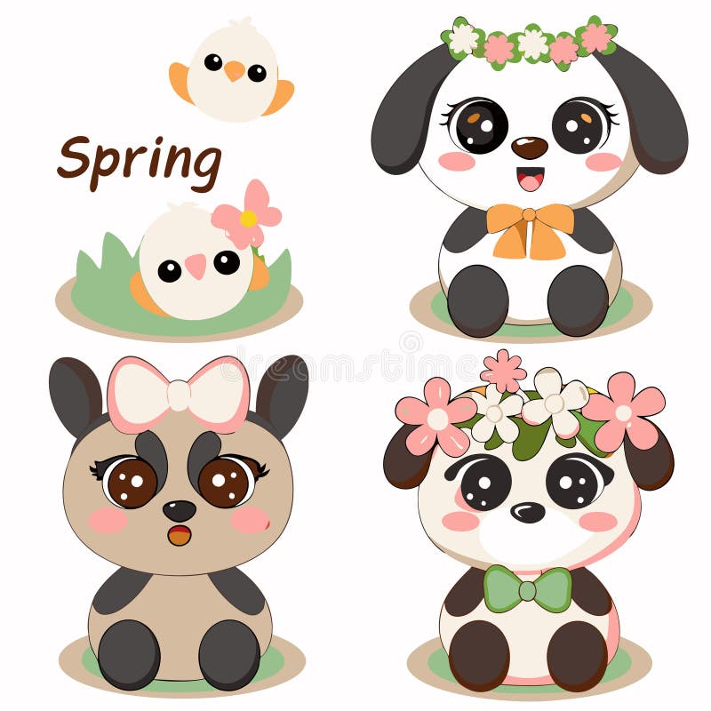 Cute Spring Animals Panda, Chick Stock Vector - Illustration of joyful ...