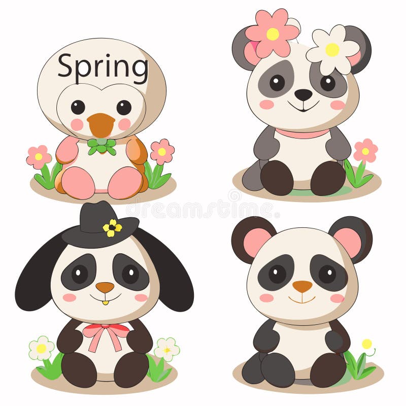 Cute Spring Animals Panda, Penguin, Dog Stock Vector - Illustration of ...