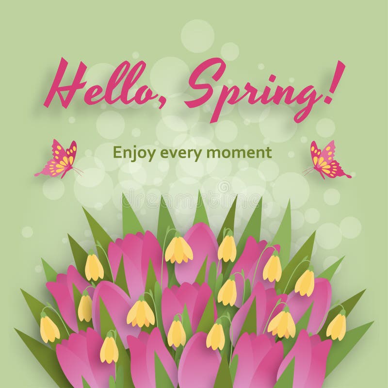 Cute Spring Background in Paper Art Style. Vector Illustration. Stock ...