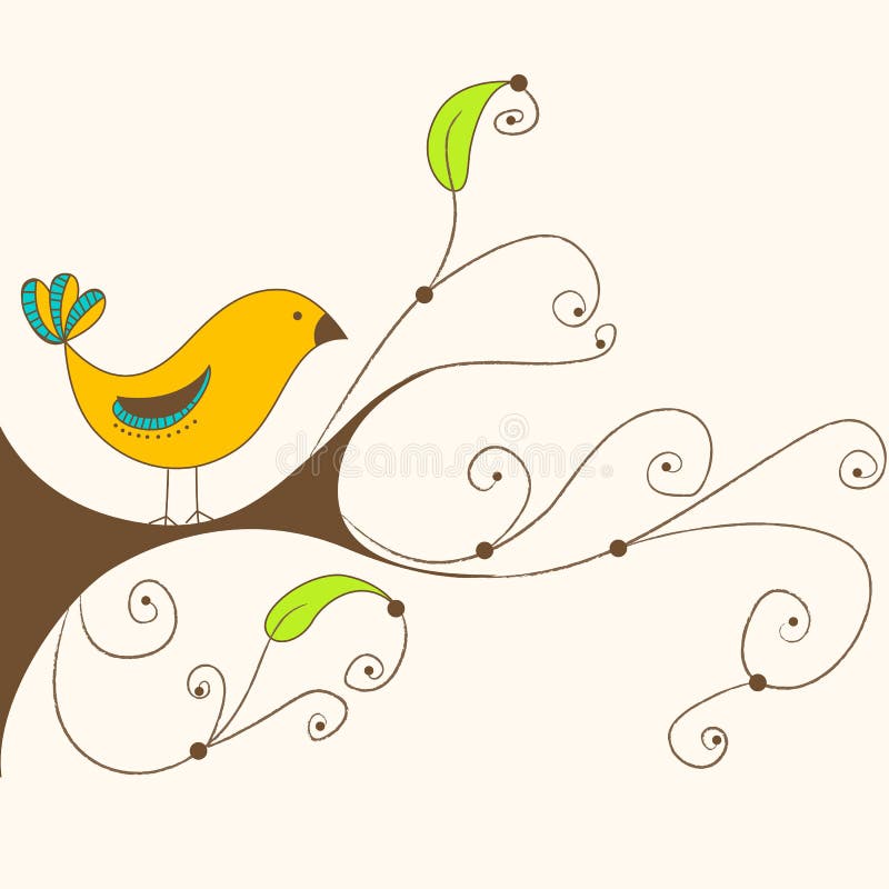 Cute Spring Bird on a Branch Stock Vector - Illustration of love ...