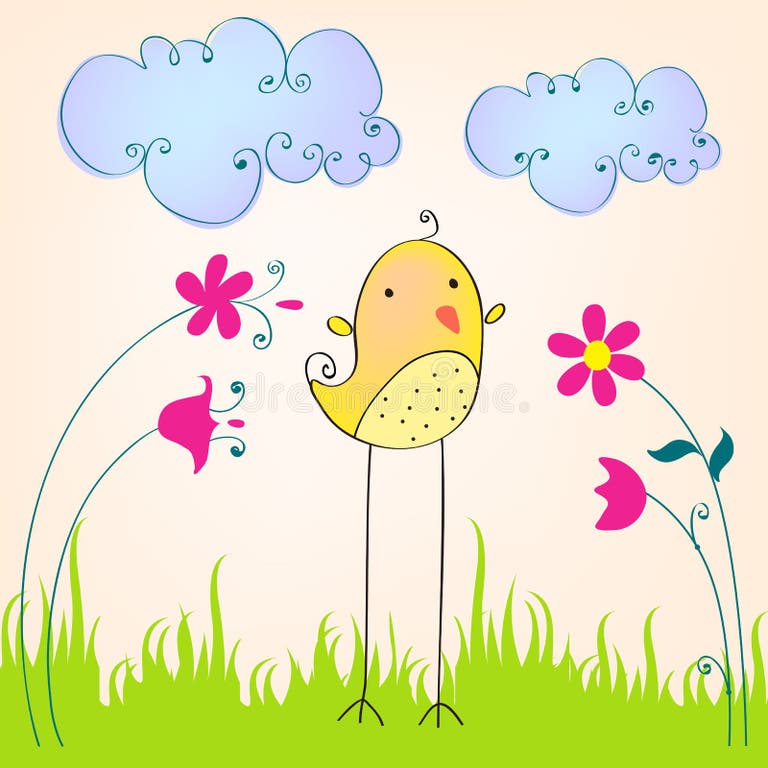 Cute Spring Bird Illustration Stock Vector - Illustration of happy ...