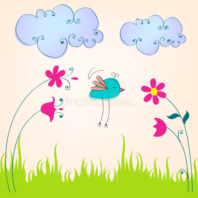 Cute Spring Birds Illustration Stock Vector - Illustration of backdrop ...