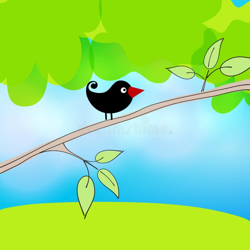 Cute Spring Bird Illustration Stock Vector - Illustration of green ...