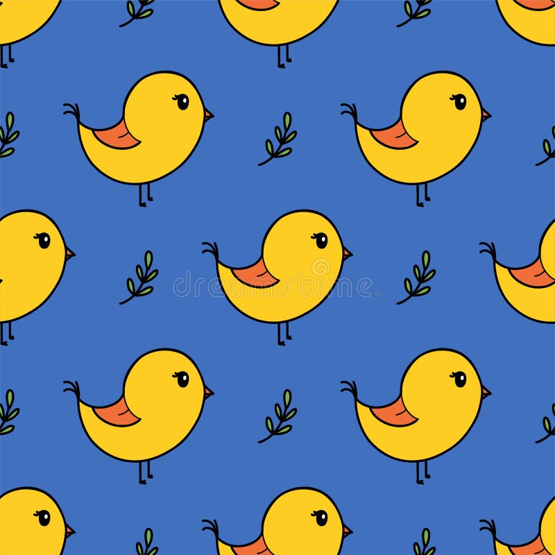 Cute Spring Bird Seamless Pattern Vector Illustration. Stock Vector ...