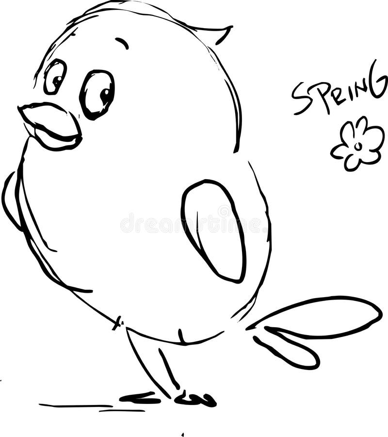 Cute Spring Bird Sketch Black and White Vector Stock Vector ...