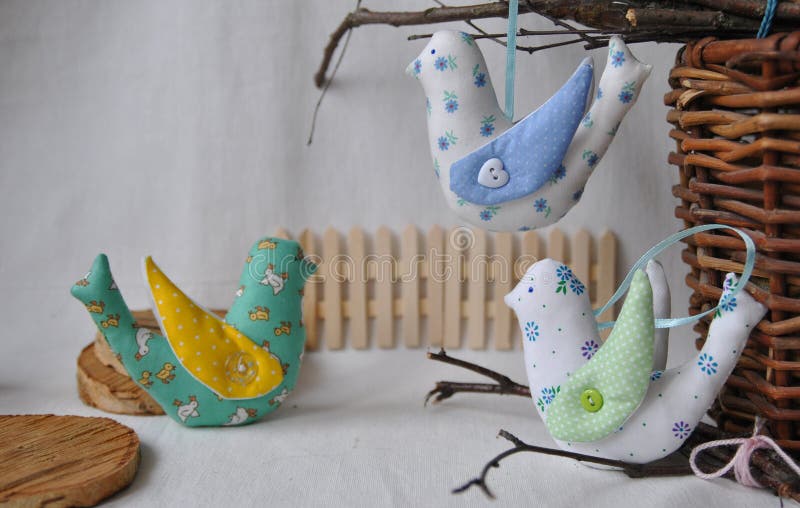Cute Spring Birds, Decorative Toys of Handwork. Easter Decorations ...