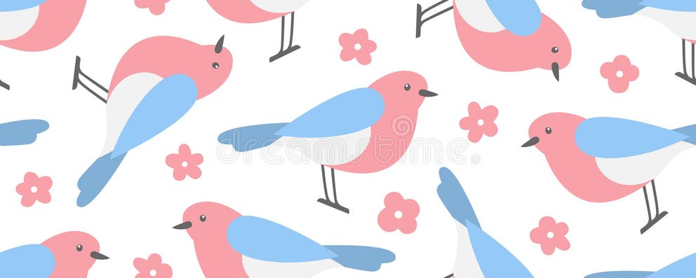 Cute Spring Birds Seamless Pattern. White Background Stock Vector - Illustration of graphic ...