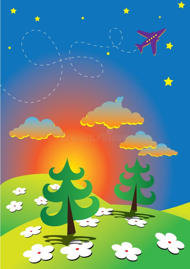 Cute Spring Cartoon Landscape Vertical Stock Vector - Illustration of ...