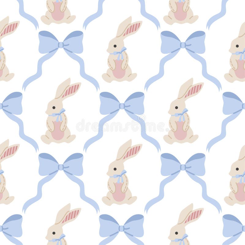 Cute, Spring, Cozy Pattern with a Blue Bow and a Beautiful Bunny Stock ...