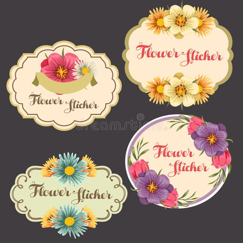 Cute Spring Flowers Label with Ribbon Stock Vector - Illustration of ...