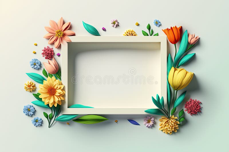 Cute Spring Flower Border Frame. Illustration AI Generative Stock ...