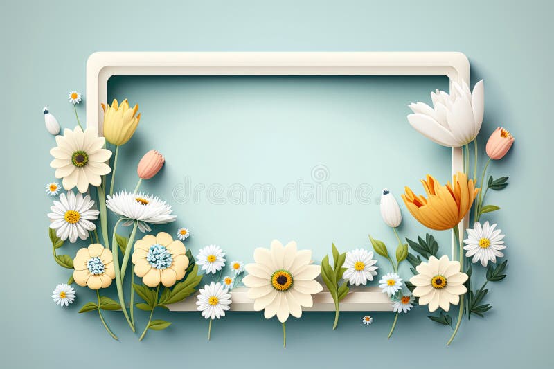 Cute Spring Flower Border Frame. Illustration AI Generative Stock ...