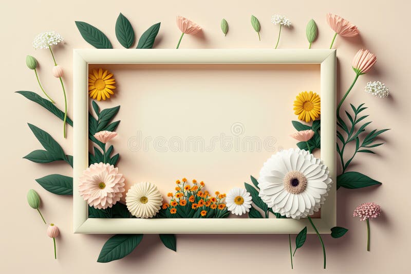 Cute Spring Flower Border Frame. Illustration AI Generative Stock ...
