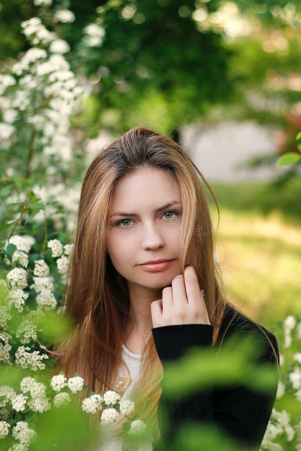 Cute Spring Girl stock image. Image of green, tree, park - 93939365
