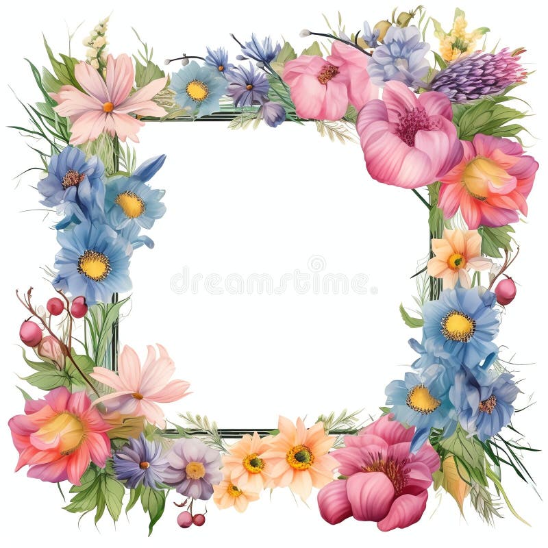 Cute Spring Posies Floral Frame Watercolor Stock Illustration ...
