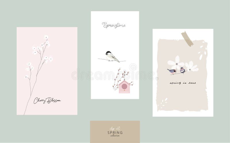 Cute Spring Postcards with Hand Drawn Springtime Elements Stock Vector ...