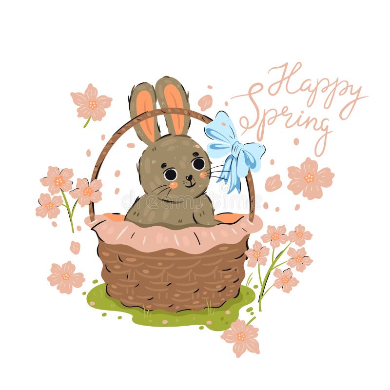 Cute Spring Rabbit in a Basket. Vector Graphics Stock Vector ...