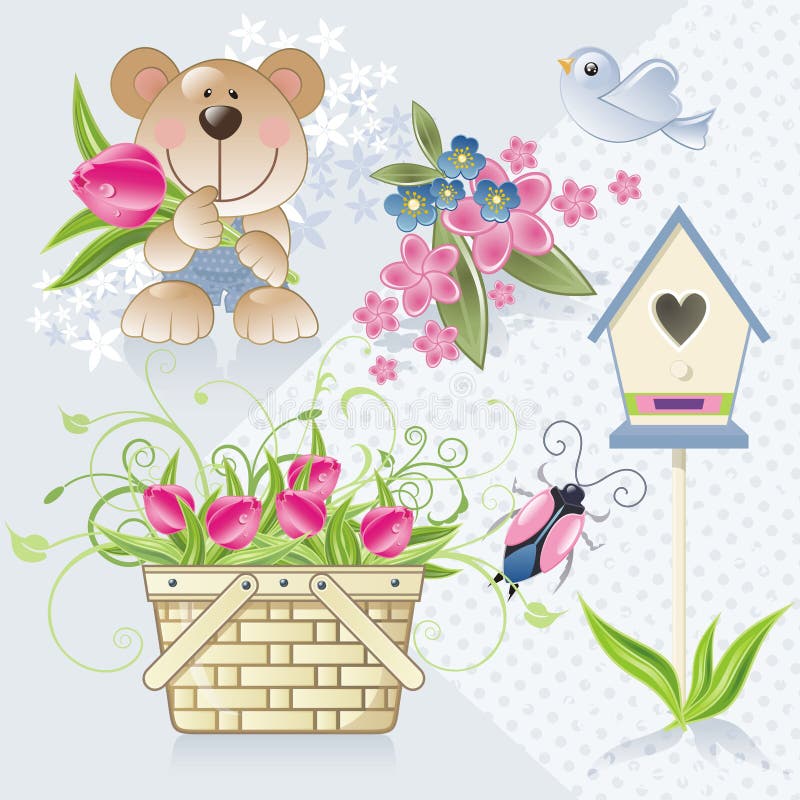 Cute spring set 1 stock vector. Illustration of basket - 8698706