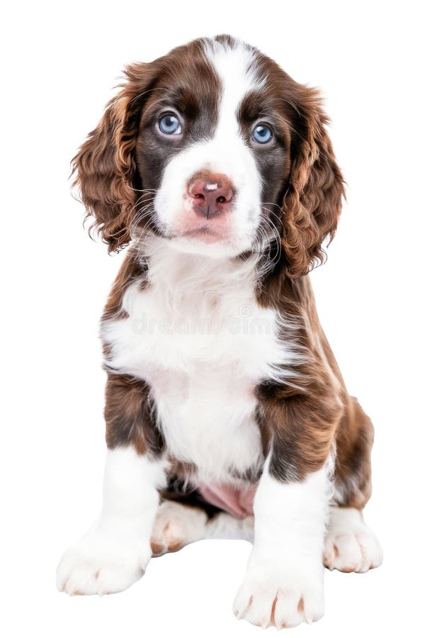 Cute Springer Spaniel Puppy Sitting Isolated on White Stock ...