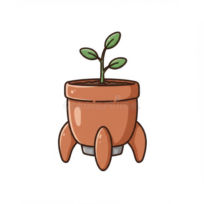 Cute Sprout in Terracotta Rocket Pot Stock Illustration - Illustration ...