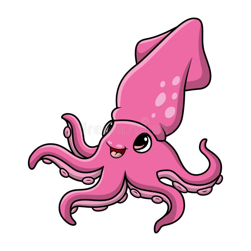 Cute Squid Cartoon on White Background Stock Vector - Illustration of ...
