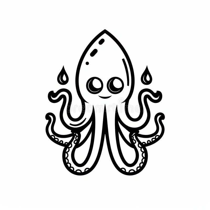 Cute Squid Vector Logo Design with Clean Outline and No Color Stock ...